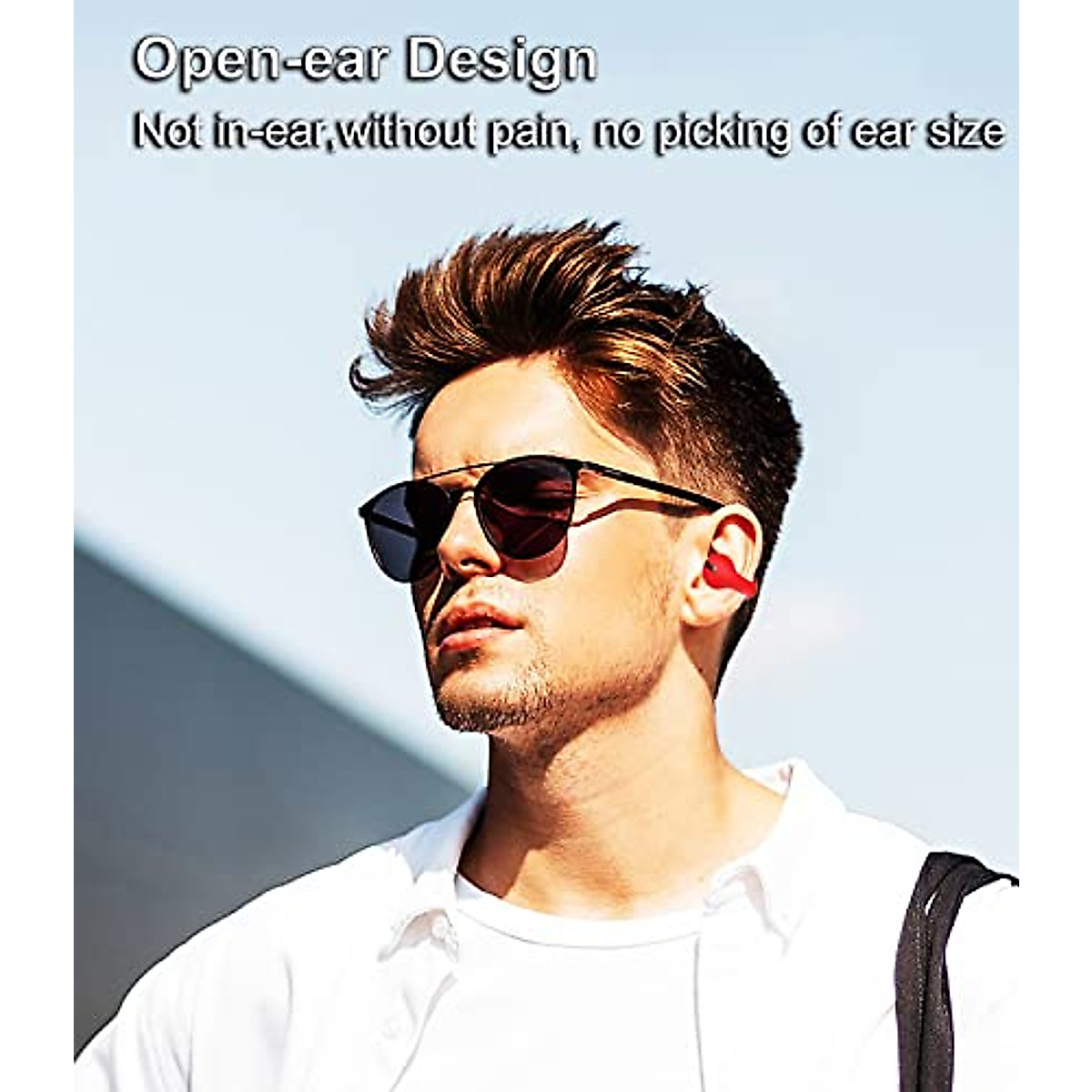 Wireless Ear Clip Bone Conduction Earbuds Open Ear Headphones Wireless Bluetooth for Android iPhone, Sport Wireless Earbuds with Earhooks Up to 36 Hours Playtime Waterproof Outer Ear Earbuds (Red)