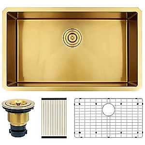 Lonsince Undermount Kitchen Sink 30 X 18 inch,Single Bowl Kitchen Sink Undermount,Gold Kitchen Sink,Undermount Stainless Steel Kitchen Sink