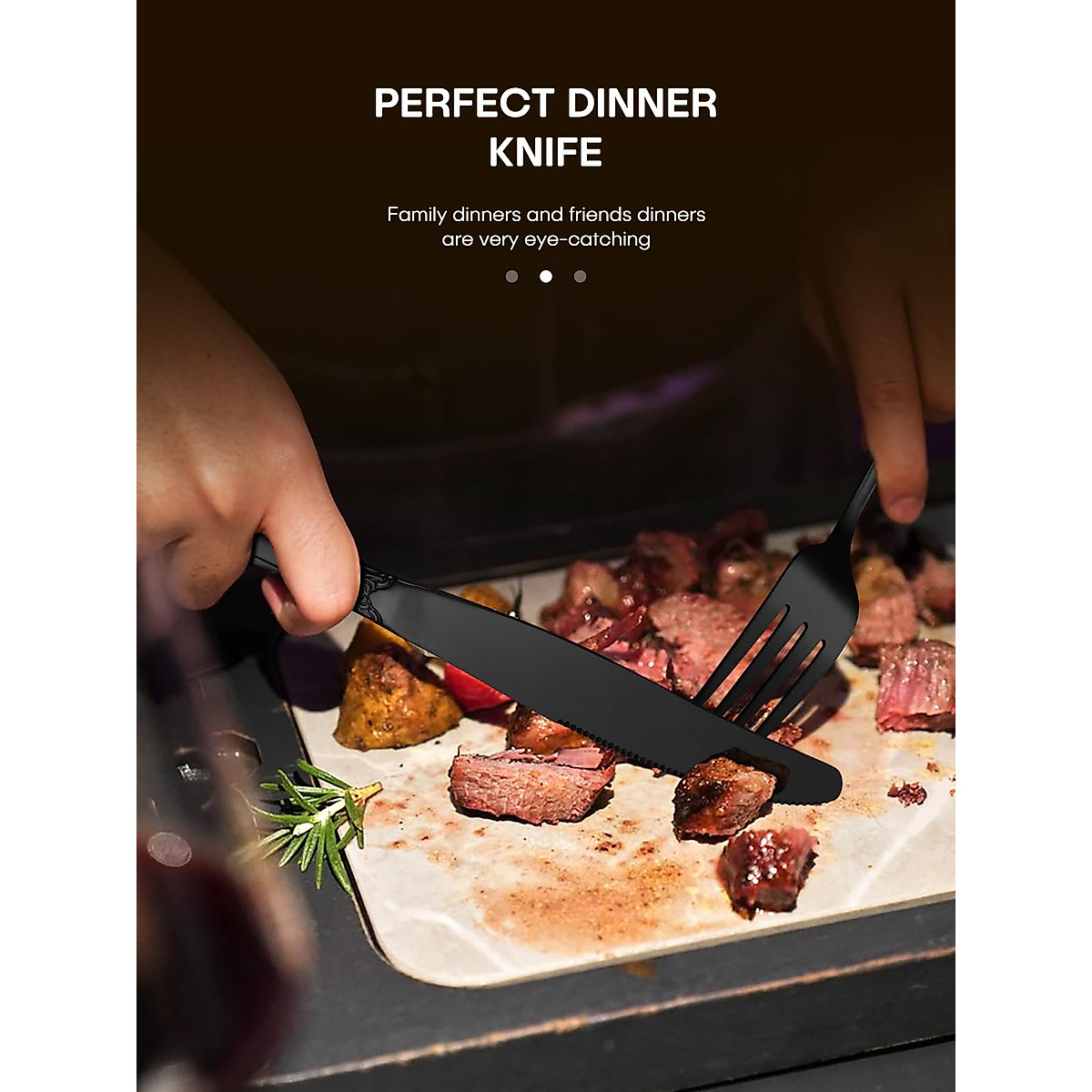 Stapava 40 Pcs Black Silverware Set, Gorgeous Retro Royal Silverware Set for 8, Stainless Steel Mirror Flatware Cutlery Set, Include Forks Spoons and Knives set, Dishwasher Safe Utensils