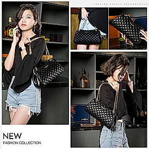 LAORENTOU Cowhide Shoulder Bag for Women Leather Small Satchel Crossbody Bag Quilted Purses With Chain Strap