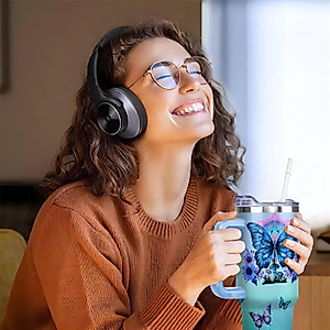 wxmbdzq 40 oz Butterfly Tumbler with Handle and Straw Lid,Leak Proof Travel Stainless Insulated Tumbler,Cup Holder Friendly,Perfect for Outdoor Travel Car and Sports