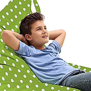 Lunarable Polka Dots Lounger Chair Bag, Symmetrical Vintage Dotted Pop Arrangement Repetitive Pattern, High Capacity Storage with Handle Container, Lounger Size, Lime Green and White