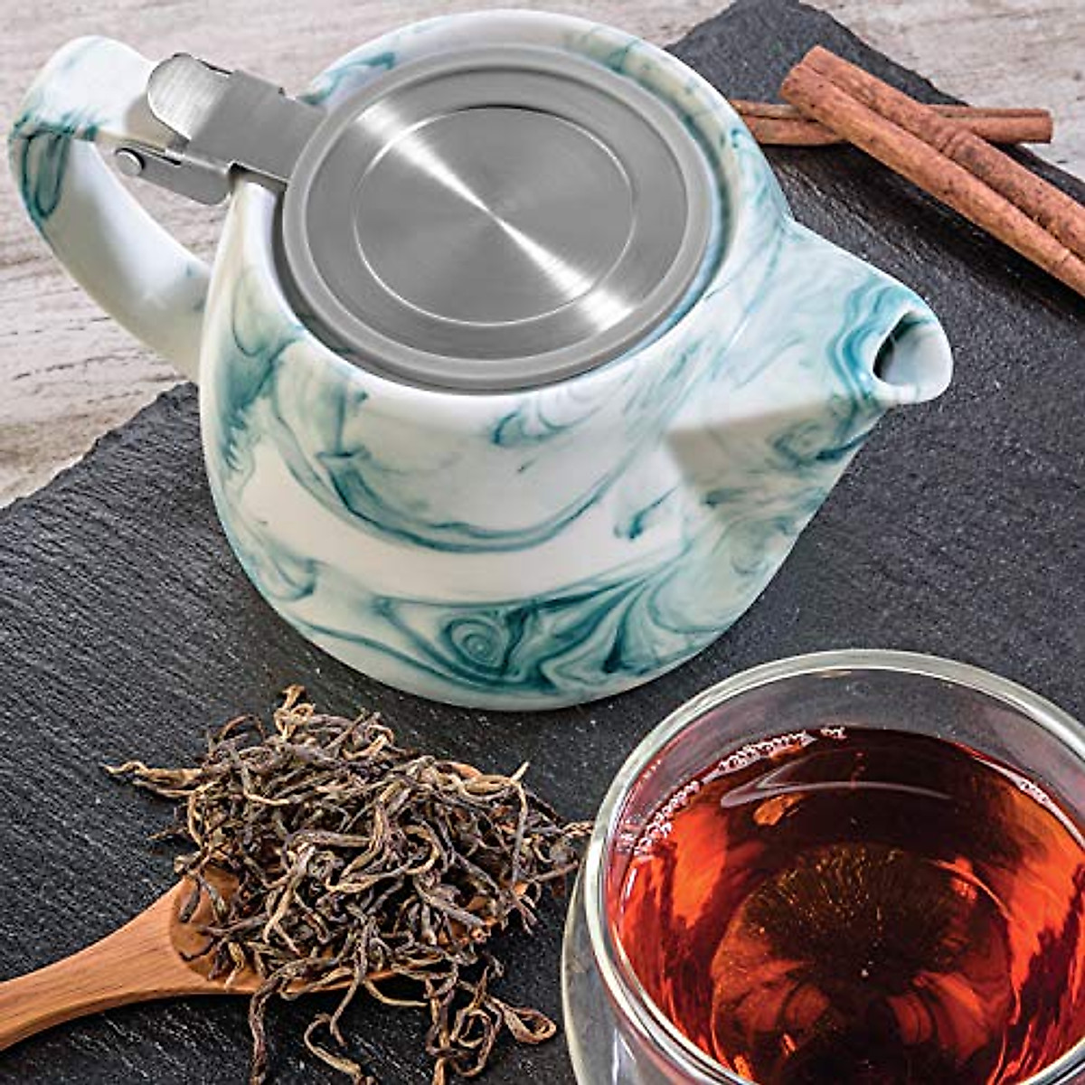Tealyra - Marble Porcelain Teapot Turquoise - 22-ounce (2-3 cups) - Unique Design - Extra-Fine Infuser and Stainless Steel Lid - Infuse Loose Leaf Tea or Bags - 650ml