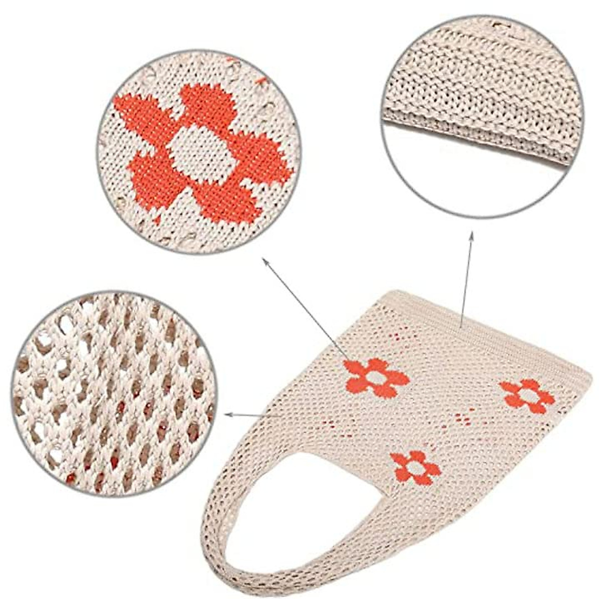 Nichalous Flower Crochet Tote Bag, Women Tourist Beach Handbag Aesthetic Hobo Bag Tote Bag Weaving Large Capacity Handbag（apricot）