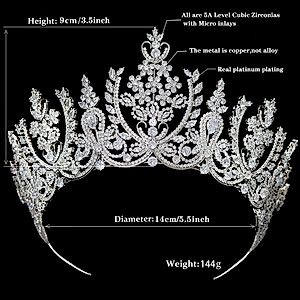 Jorsnovs Luxury Cubic Zirconia Saudi Arabia Big Tiaras CZ Zircon Tall Crowns Royal Hair Jewelry Accessories Wedding Birthday Party Headband Gift for Women
