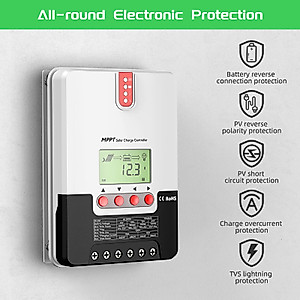 30A MPPT Solar Charge Controller, Bateria Power12V/24V DC Input Negative Ground Controller Auto Parameter Adjustable LCD Display Solar Panel Regulator fit for Gel Sealed Flooded and Lithium Battery