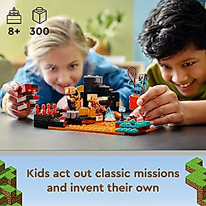 LEGO Minecraft The Nether Bastion Set, 21185 Battle Action Toy with Mob, Piglin Brute & Strider Figures, for Kids, Boys and Girls Age 8 Plus