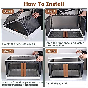 TeqHome Upgraded Storage Bins with Lids, Plastic Collapsible Storage Bins W/Dual Door & Wheels, 8.4Gal Folding Stackable Wardrobe Closet Organizer, Multifunctional Storage Box for Home Office, 2Pack