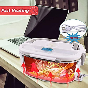 COROTC 60W Electric Lunch Box, 12V 24V 110V 3 in 1 Leak Proof Heated Lunch Box, Portable Microwave For Car Office School, 304 Stainless Steel Electric Lunch Box Food Heater With Lunch Bag, Gray