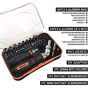 Ratcheting Screwdriver Set TOOLMAK 61pcs Socket Set & Screwdriver Bit Set with Rotatable Ratchet Handles ＆ Storage Case, Household Repair Tool Kits for Bike