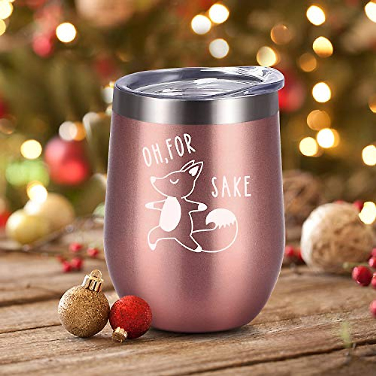GINGPROUS Oh for Sake Wine Tumbler, Birthday Gifts for Women Friends Mom Dad Wife Husband Family Grandma, 12 Oz Insulated Stainless Steel Wine Tumbler with Lid, Rose Gold