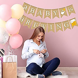 Doumeny Jute Burlap A Baby is Brewing Banner Baby Shower Decorations Banner Gender Reveal Bunting Garland Baby Bottle Burlap Bunting Oh Baby Garland Welcome Baby Banner Beer Mug Diaper Party Supplies