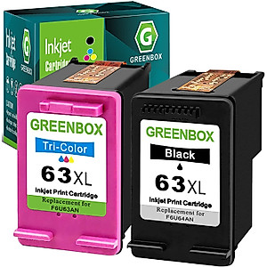 GREENBOX Remanufactured 63XL High Yield Ink Cartridge Combo Pack Replacement for HP 63XL 63 XL OfficeJet 3830 5255 5258 Envy 4520 4512 4513 4516 DeskJet 1112 1110 3630Printer Ink(1 Black 1 Tri-Color)