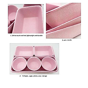 Ruimou Desk Drawer Organizer, felt Drawer Organizers Foldable Drawer Dividers Separators Storage Container for Makeup, Jewelries, Utensils in Bedroom Dresser, Office and Kitchen(8pcs/Set) (Pink)
