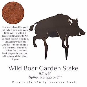 Metal Wild Boar Garden Stake, Small Javelina Southwestern Desert Peccaries, Rusty Garden Yard Art, Cute Western Wild Pig Gift