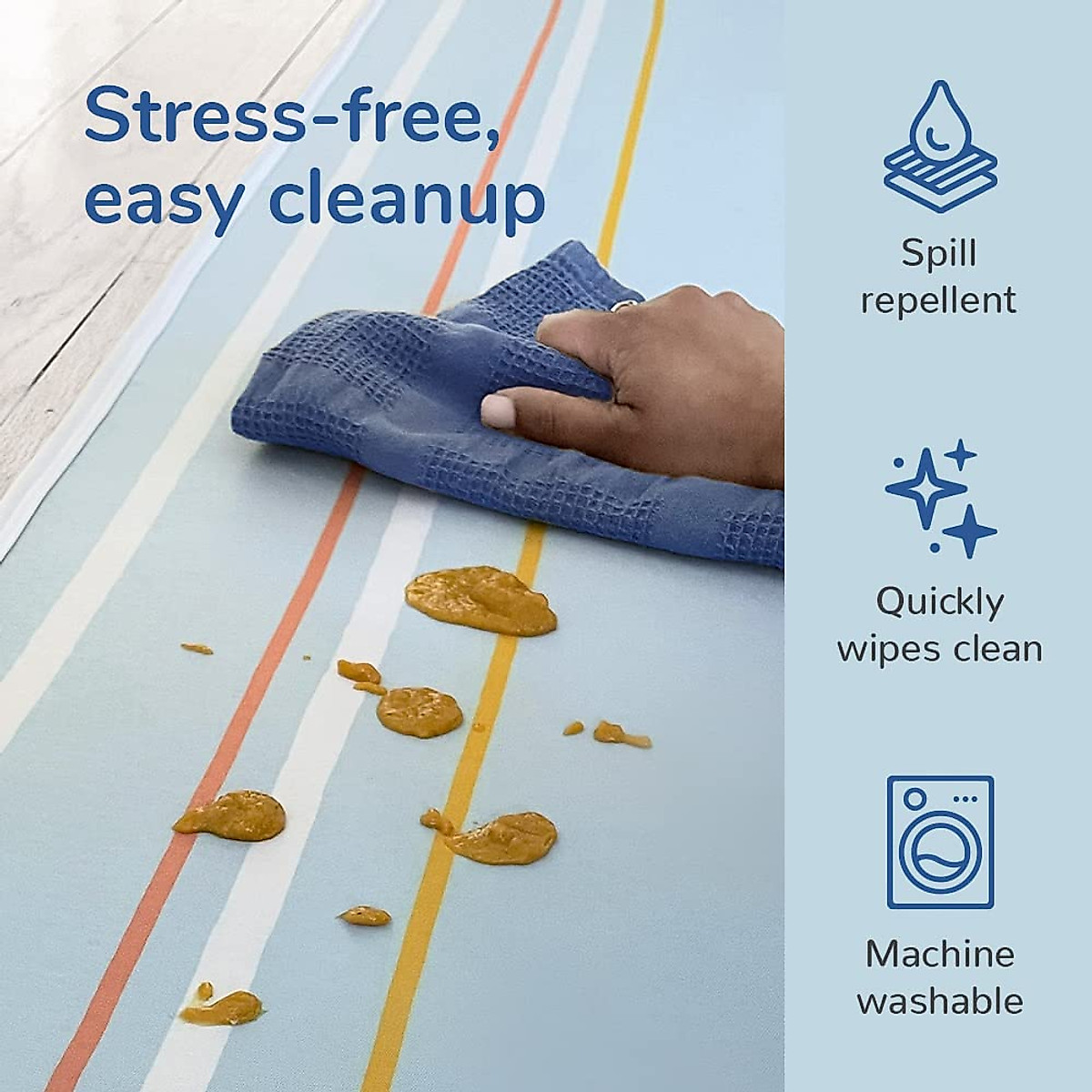 WildCubz 51" Heavy Duty Baby Splat Mat for Under High Chair | Includes Wet Bag | Premium Washable Toddler Mat | Baby Led Weaning | High Chair Mat for Floor | Craft Mat | Splash Mat (Space)