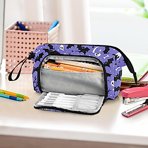 Fustylead Cute Bat Skull Trees Canvas Pencil Bag Large Storage Pouch Marker Pen Case Simple Stationery Bag School College Office Organizer