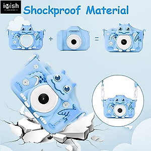 iMisH Upgrade 48M Kids Camera for Girls Boys Age 3-9, 1000mAh Large Battery with 1080p Video Camera for Kids - Shockproof Silicon Case and 32GB TF Card, Toddler Camera for Selfie (Blue)