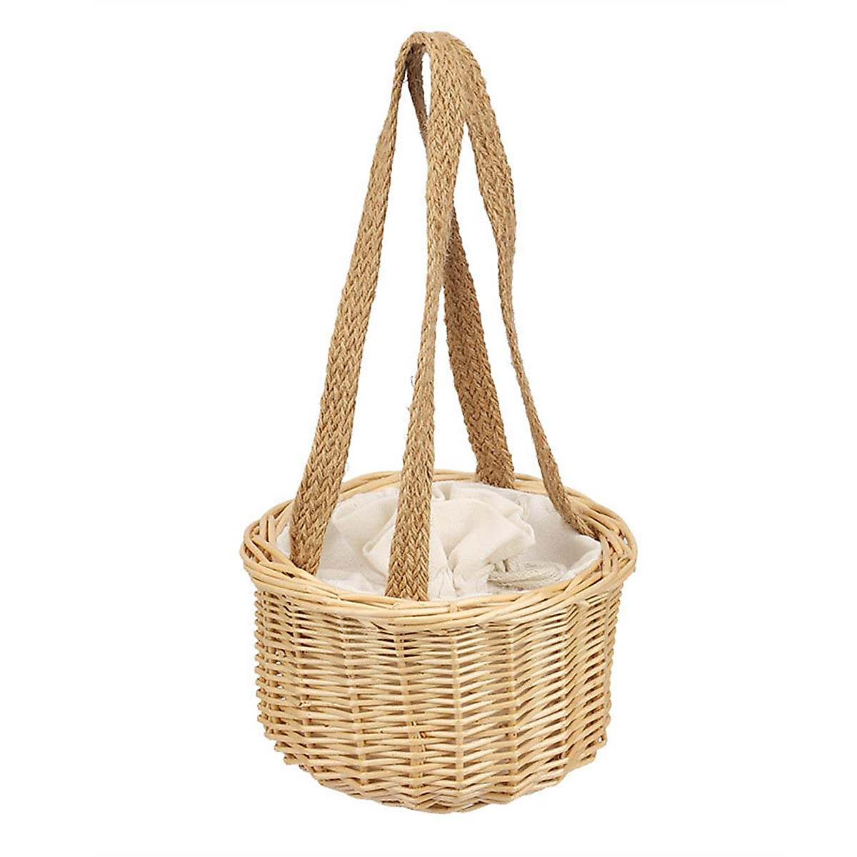 xiaolajiao Wicker Bag, Straw Purse, Rattan Basket, Handwoven Beach Bohemian Shoulder Purse with Soft Cloth Pocket, Round Rattan Bag Picnic Basket for Women, Kids