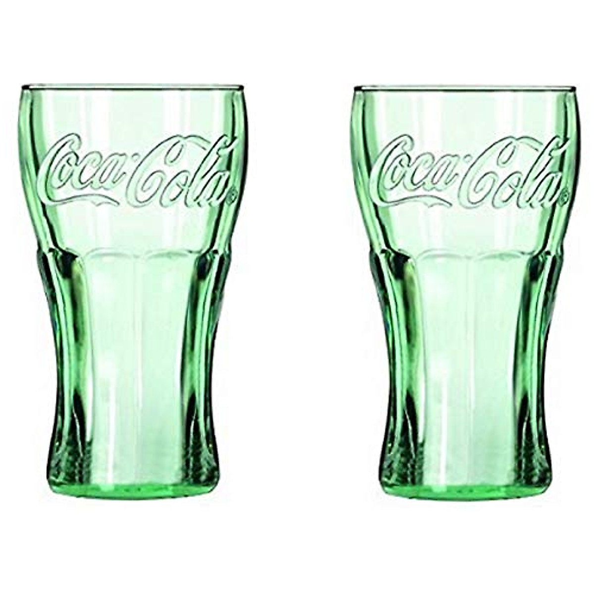 Set of 2 Classic Coke/Coca Cola Glasses 17 ounces-hint of green glass is beautiful and feels good in the hand