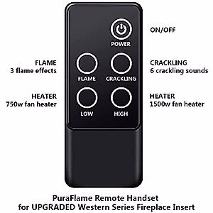 PuraFlame Western Electric Fireplace Insert with Fire Crackling Sound, Remote Control, 750/1500W, Black, 33 1/16 Inches Wide, 25 9/16 Inches High