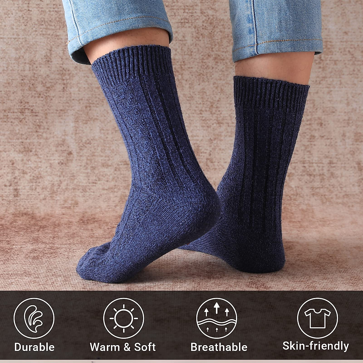Trifabricy 5 Pairs Wool Socks - Comfortable and Warm Womens Wool Socks, Wool Socks Women, Super Soft Crew Socks for Women, Thick Knit Cabin Cozy Wool Socks Gifts For Women