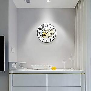 ALAZA Vintage Honey Bee Acrylic Painted Silent Non-Ticking Round Wall Clock, 12 Inch Battery Operated Quiet Bathroom Clock for Living Room Bedroom Kitchen Office Decor