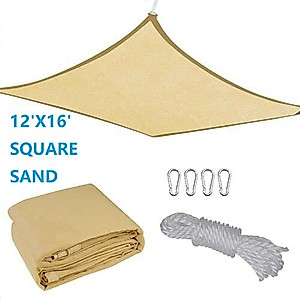 Isunshore 12'X16' Rectangle Sand Sun Patio Shade Sail Canopy Patio Sunshade Cover - 185 GSM - Block 98% of UV Radiation for Patio Backyard Lawn Garden Outdoor Awning, Sand