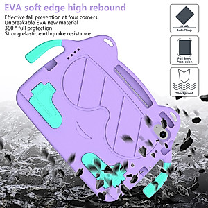 ESSTORE Kids Case Compatible with iPad 10th Generation (2022) 10.9 Inch Kids Case, Shockproof Case with Shoulder Strap/Handle/Stand Cute Cover, Lightpurple/MintGreen