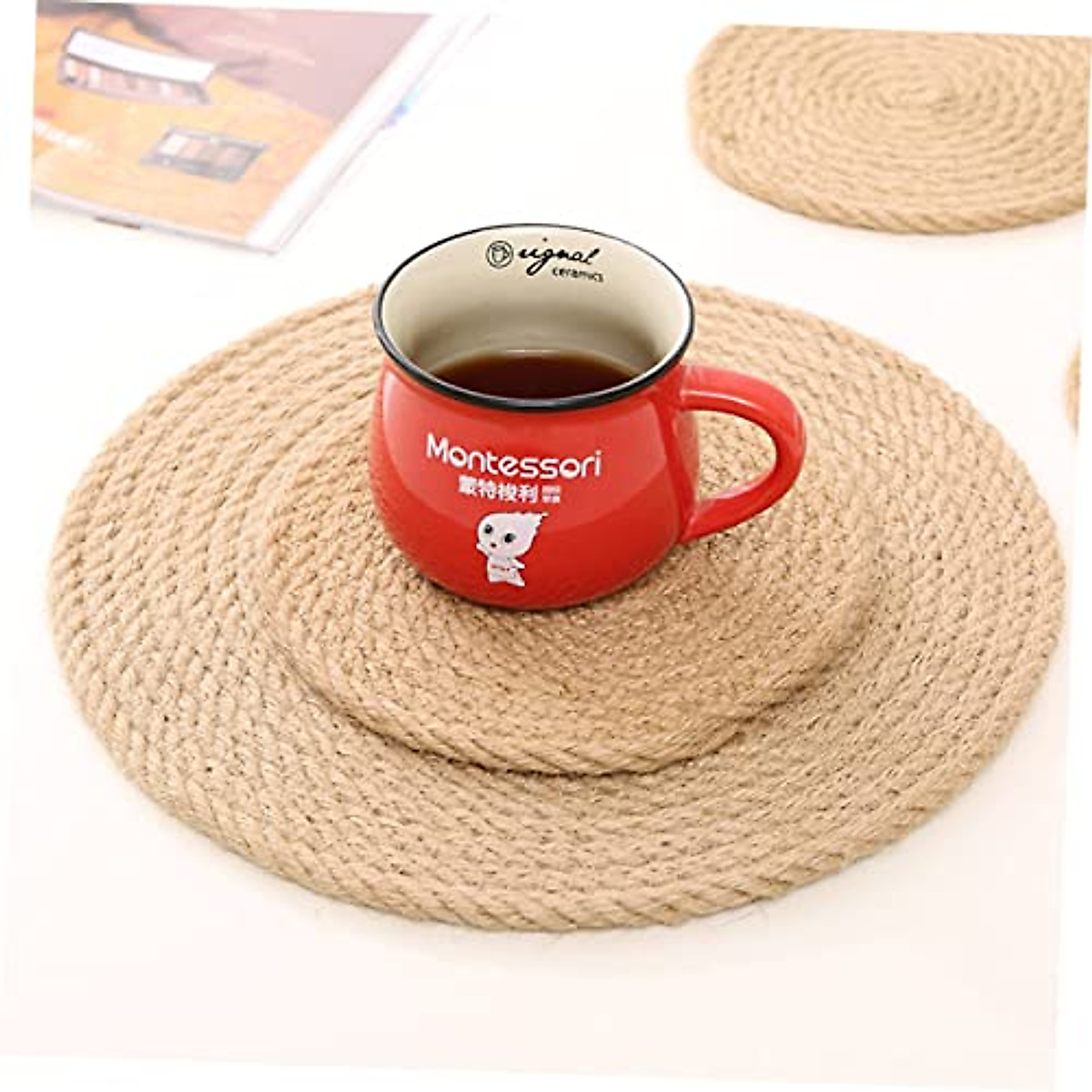 DECHOUS 1 PC Insulated Placemat Coaster Coasters for Drinks Placemats Round Linen Placemats Household Coaster Placemat Hand Braided Jute Placemats Insulation Mat Set Small