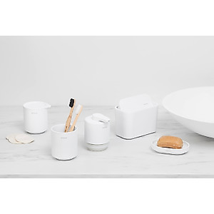 Brabantia MindSet Bathroom Small Trash Caddy (White) Hygienic Basin Top Storage Can with Swing Lid for Disposal of Used Cosmetics, Cotton Pads, Cue Tips (4 x 6 x 3)