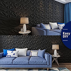 Art3dwallpanels 33 Pack 3D Wall Panel Diamond for Interior Wall Décor, PVC Flower Textured Wall Panels for Living Room Lobby Bedroom Hotel Office, Black, 12''x12'' Cover 32.Sq.Ft.