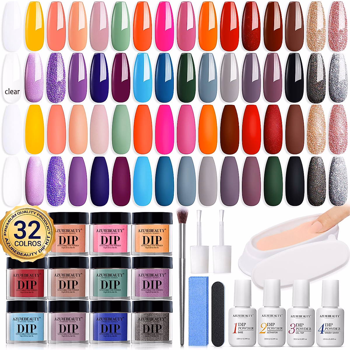Dip Powder Nail Kit 42 Pcs, AZUREBEAUTY All Season Color Series Nail Dipping Powder Starter Kit Dip System with Essential Liquid and Dip Recycling Tray Set for French Nail Art Manicure Salon DIY Home