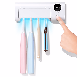 StarWin UV Toothbrush Cleaner, Timer Function, Rechargeable Tooth Brush Holder Wall-Mounted for Bathroom, No Drilling, 4 Slots