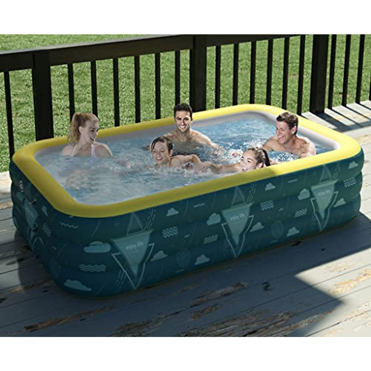 QMMD Paddling Pools for kids,Large Family pool, Children's Pool for swimming,Pools for kids with electric air pump 102"x67"x23.6",Portable Foldable for Adults Toddlers Children Garden Outdoor Backyard