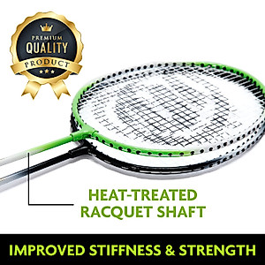 E-Jet Badminton Net Rackets Shuttlecocks Combo Set - Portable & Instant Setup (Backyard Fun, Beach Park Picnic Outdoor Games), Green, 5.1 x 7.8Ft, (EOB72740)