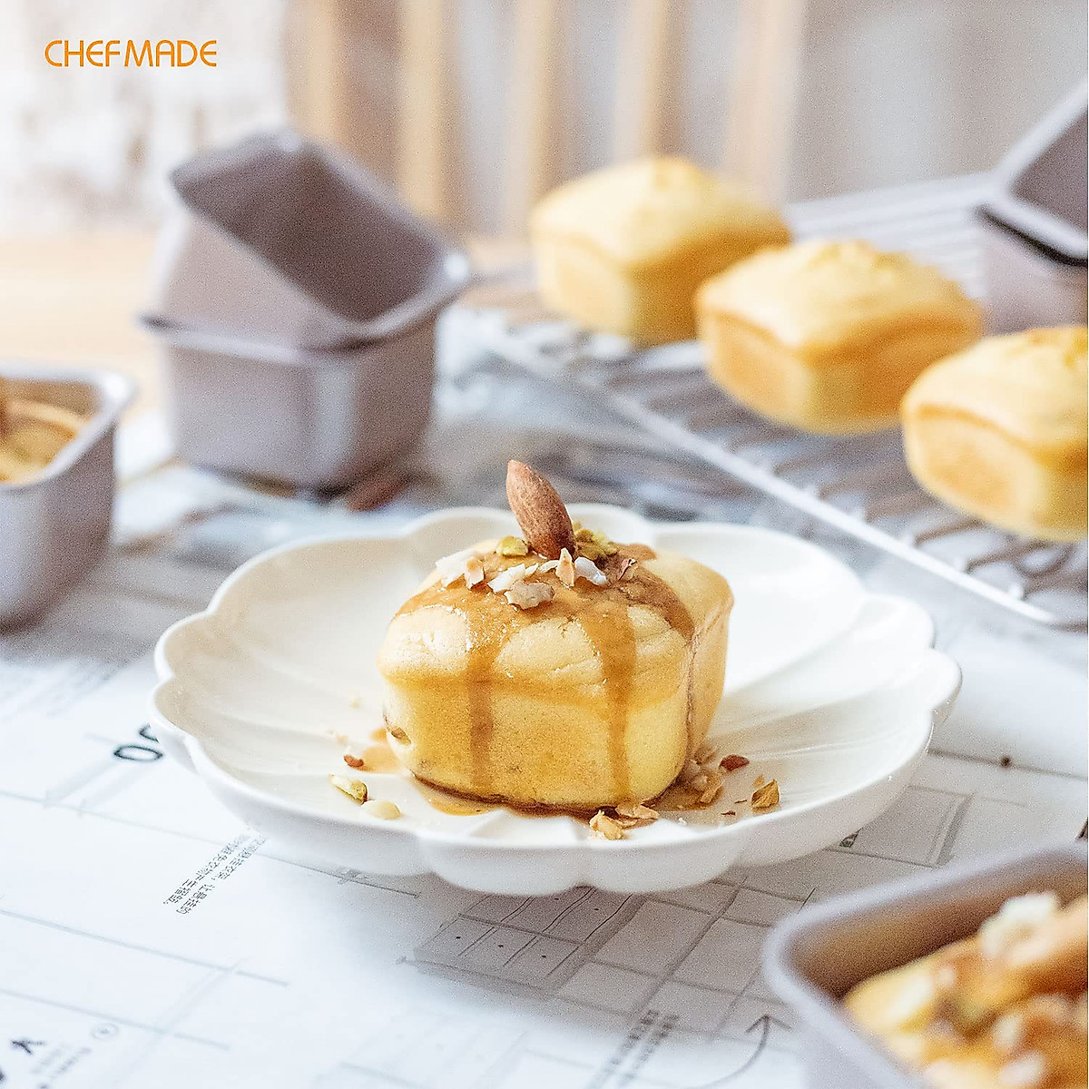 CHEFMADE Mini Brownie Cake Pan Set, 2.4-Inch 4Pcs Non-Stick Square Muffin Pan Blondie Bakeware for Oven and Instant Pot Baking (Champagne Gold)