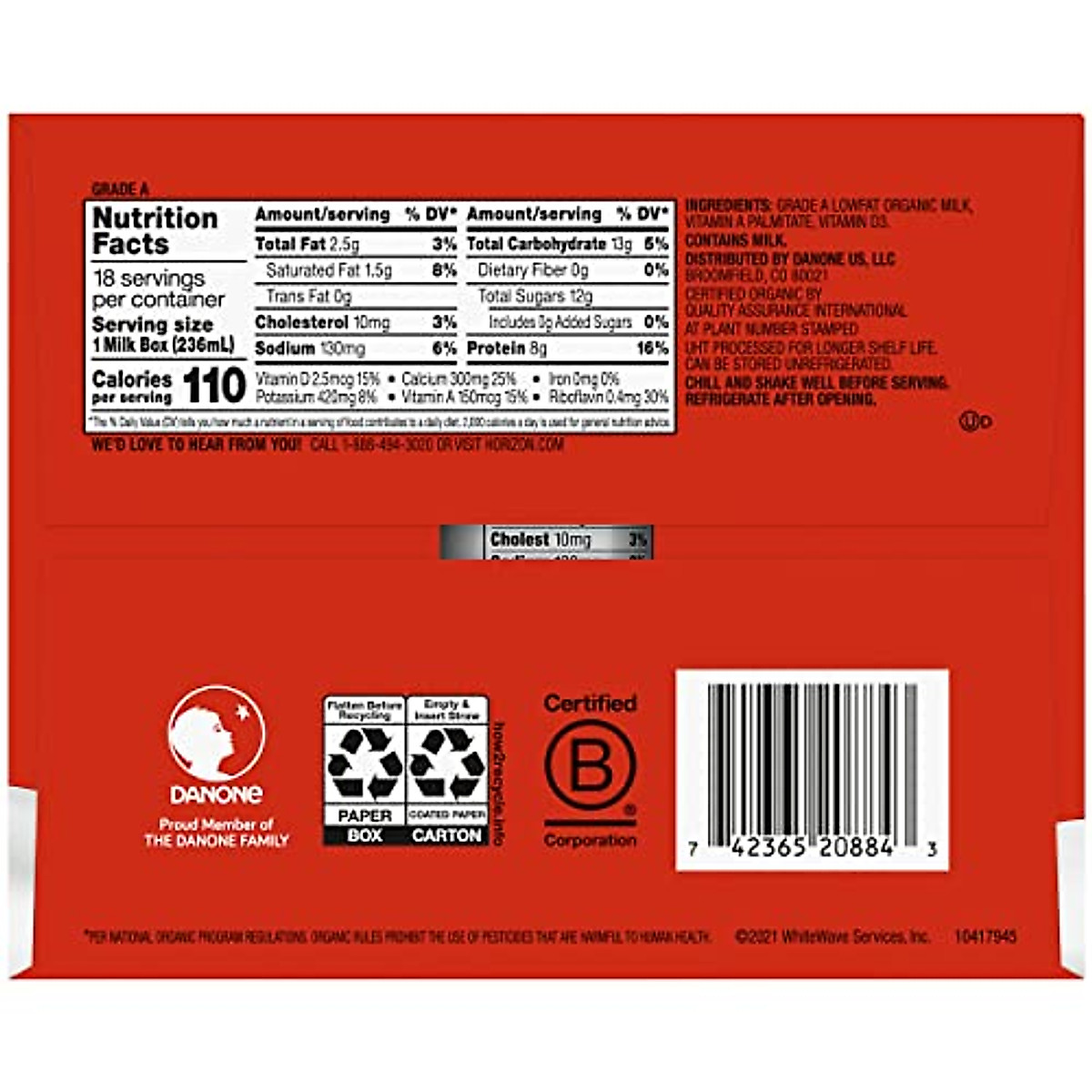 Horizon Organic Shelf-Stable 1% Low Fat milk Boxes, 8 Fl Oz (Pack of 18)