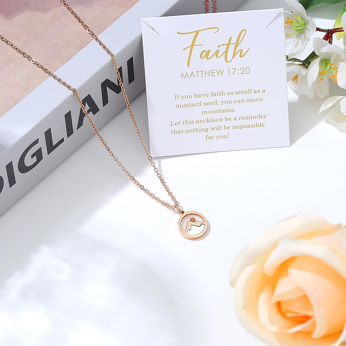 XULAVA Christian Gifts Mustard Seed Necklace for Women,Move Mountains Shell Necklaces Christian Faith Jewelry for Women… (rose gold)