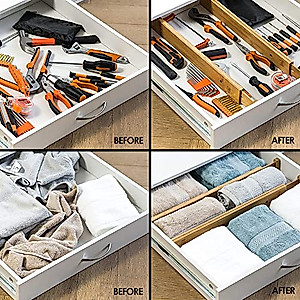 Bamboo Drawer Divider Separators, Organization Expandable, Organizers for Kitchen Bedroom Bathroom Dresser Office 4-Pack Bamboo Drawer Dividers