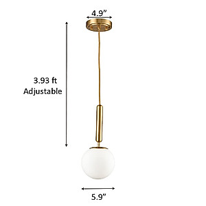 DIRYZON EUL Mid Century Modern Globe Pendant Light Opal Glass Hanging Light Fixture Gold Finish