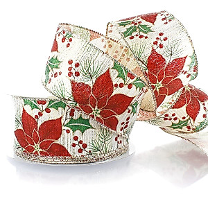 Ribbon Traditions Shimmer Poinsettia Wired Ribbon 2 1/2" by 10 Yards
