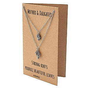 quan jewelry Tree of Life Pendant Mom and Me Jewelry, Necklace Set for 2, Birthday and Christmas Presents for Mother and Daughters, with Inspiration Quote on Greeting Card