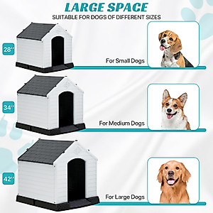 Chew Proof Dog House with Metal Iron Frame Outdoor Dog Kennel for Small Medium Large Indoor Dog Cage with Air Vents and Raised Floor (Grey, 27''L*25''W*28''H)