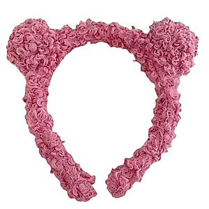 Fiarfiar Women Girls Winter Cute Bear Ears Headband Solid Color Curly Faux Fleece Hair Hoop Wash Face Makeup Bathroom Bandana Party Photo Props