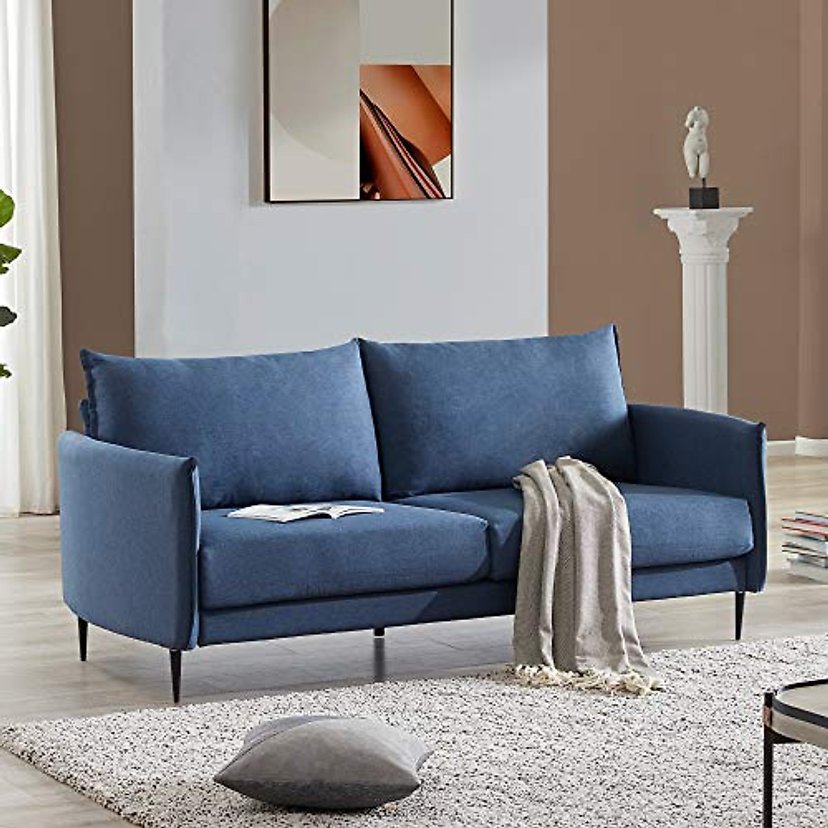 Merax 65.8" Modern Soft Linen Couch Upholstery Loveseat Sofa for Livingroom Bedroom Office Blue Love Seats