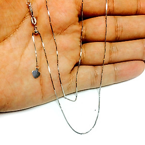Jewelry Affairs 14k White Real Gold Adjustable Box Link Chain Necklace, 0.7mm, 22"