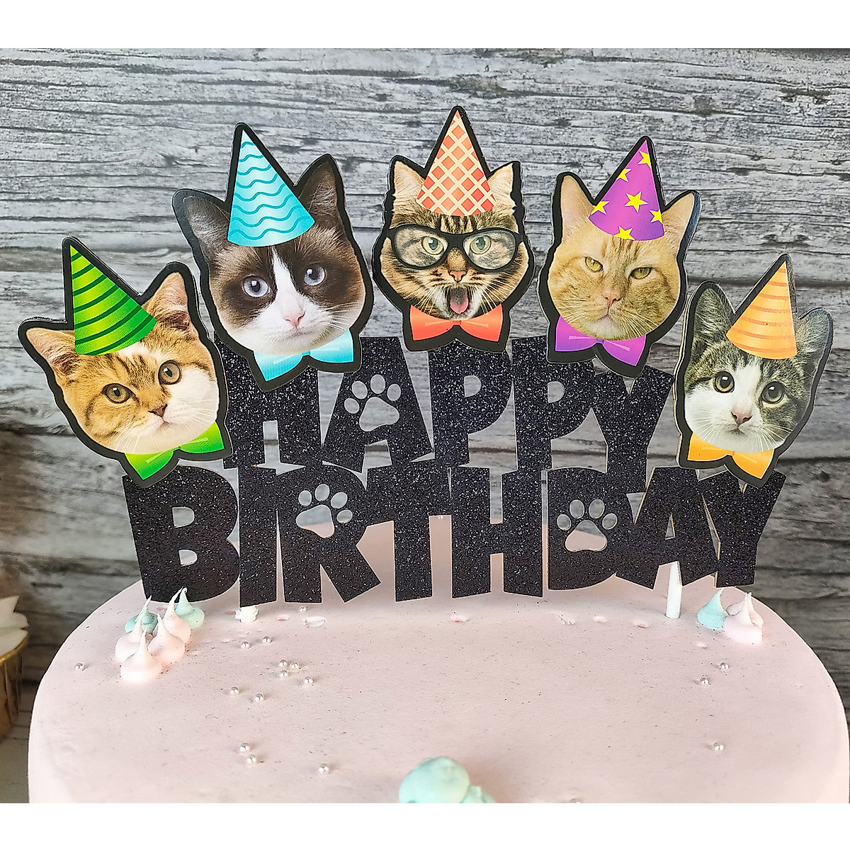 Cat Happy Birthday Cake Topper Cat Theme Party Cake Decoration for Meow Kitty Cat Birthday Party Baby Shower Supplies