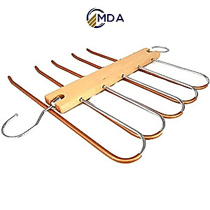 Wooden Pant Hanger - 5 Layers Space Saver - Trouser Hanger, Space-Saving 5-in-1 Trouser Hanger, Stainless Steel Extendible, Multi Hanger, Magic Hanger, Wardrobe Clothes Hanger Holder