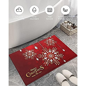 Indoor Doormat Merry Christmas Snowflake Glow Diamonds,Shaggy Floor Mat with Non-Skid Backing Dots Shadow Red Back,Machine Washable Plush Area Rug Carpets for Kitchen Nursery Bedroom